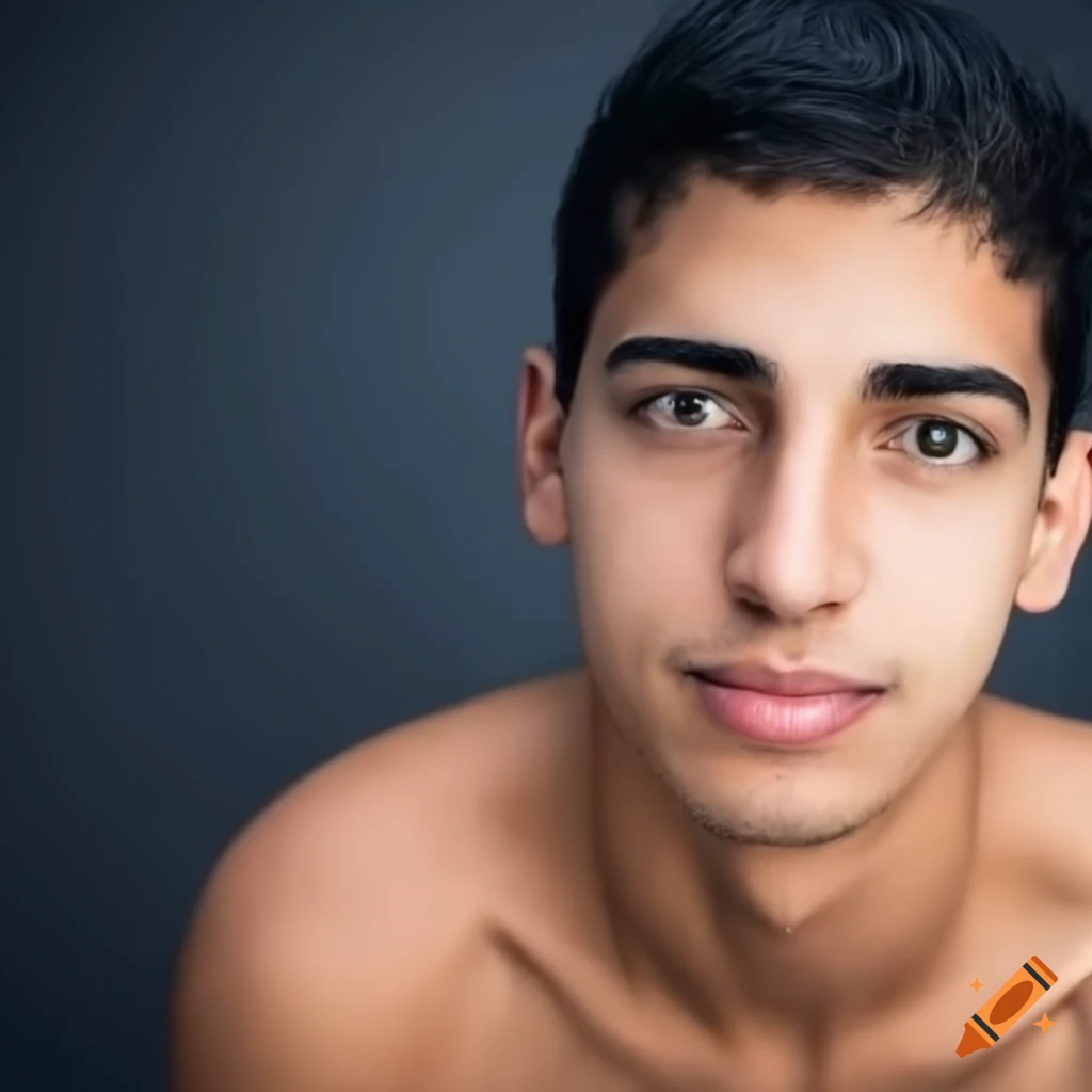 Sensual Hispanic young man with a slim build and captivating smile on ...