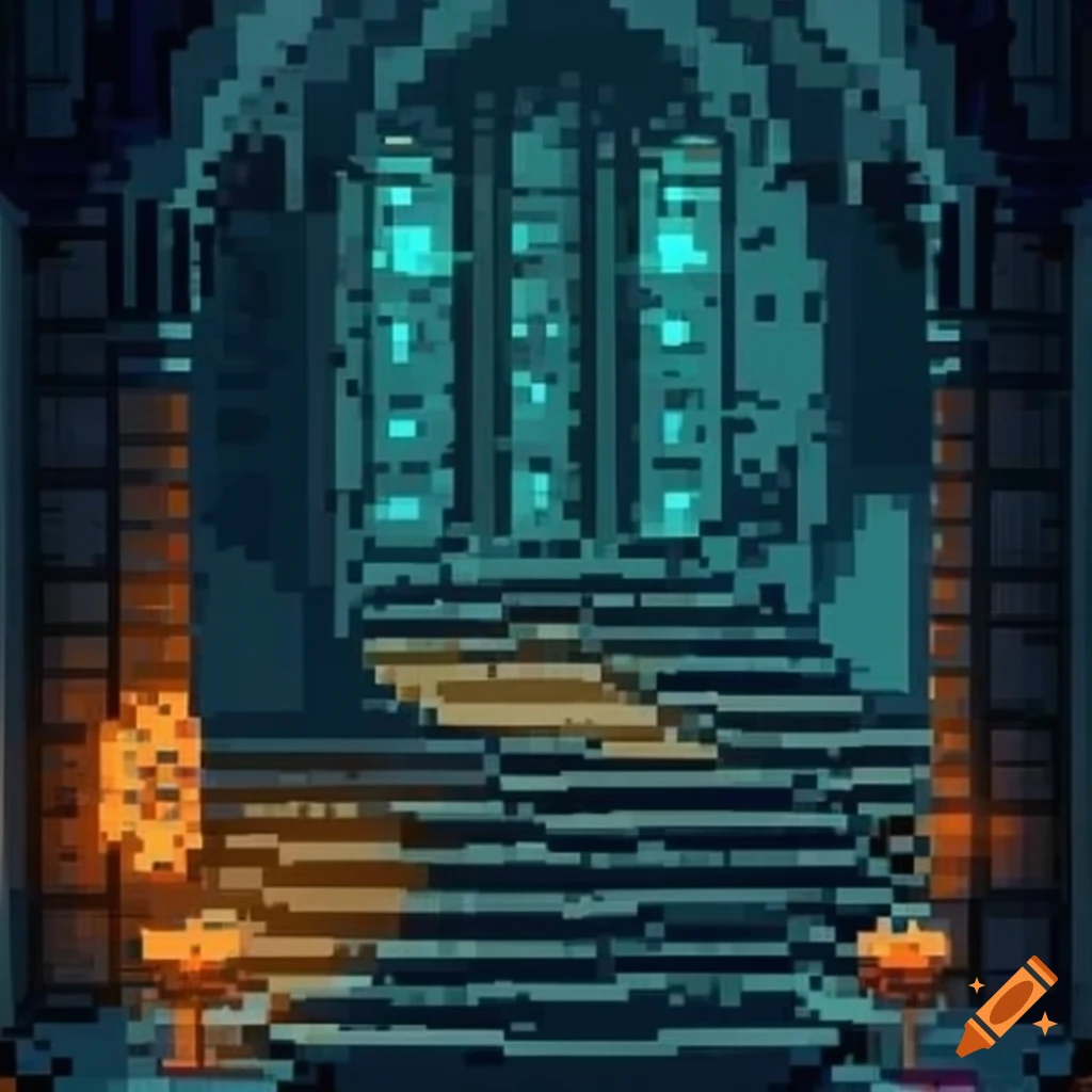Pixel art of ascending castle interior on Craiyon