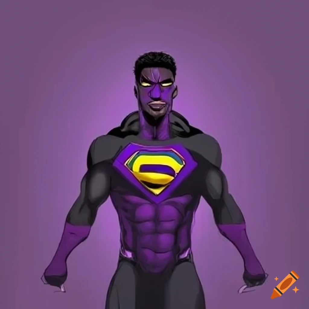 Black male superhero in black and purple attire on Craiyon