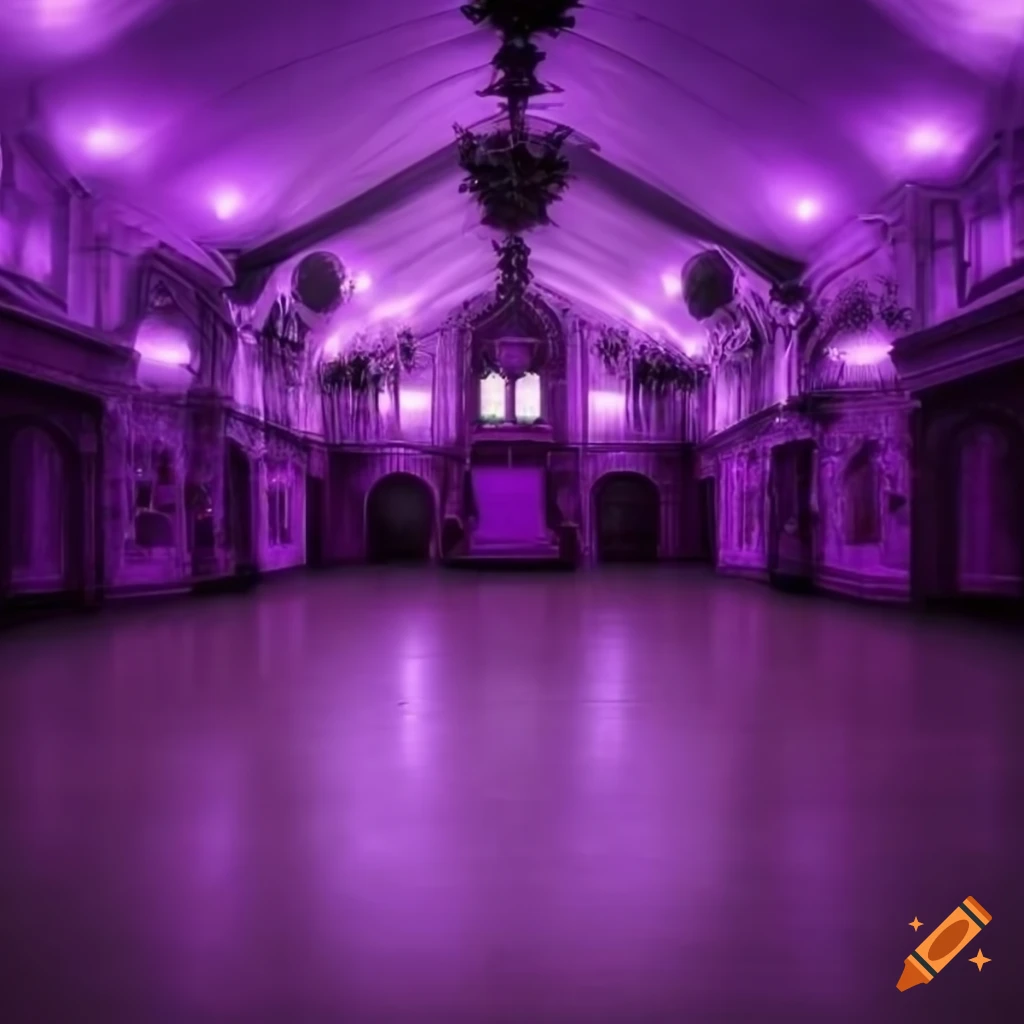 Purple vintage dance hall with dim lighting and spotlights on Craiyon