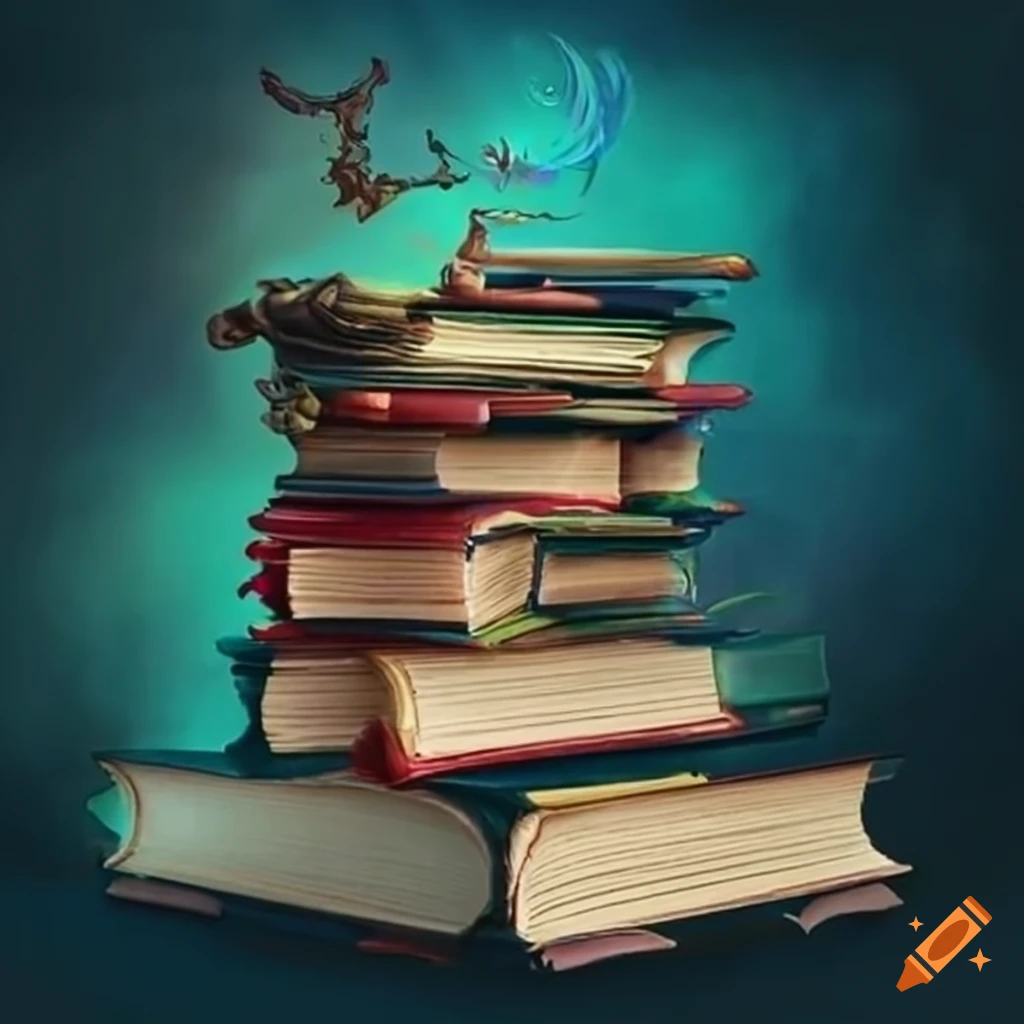 Stack of fantasy books on Craiyon