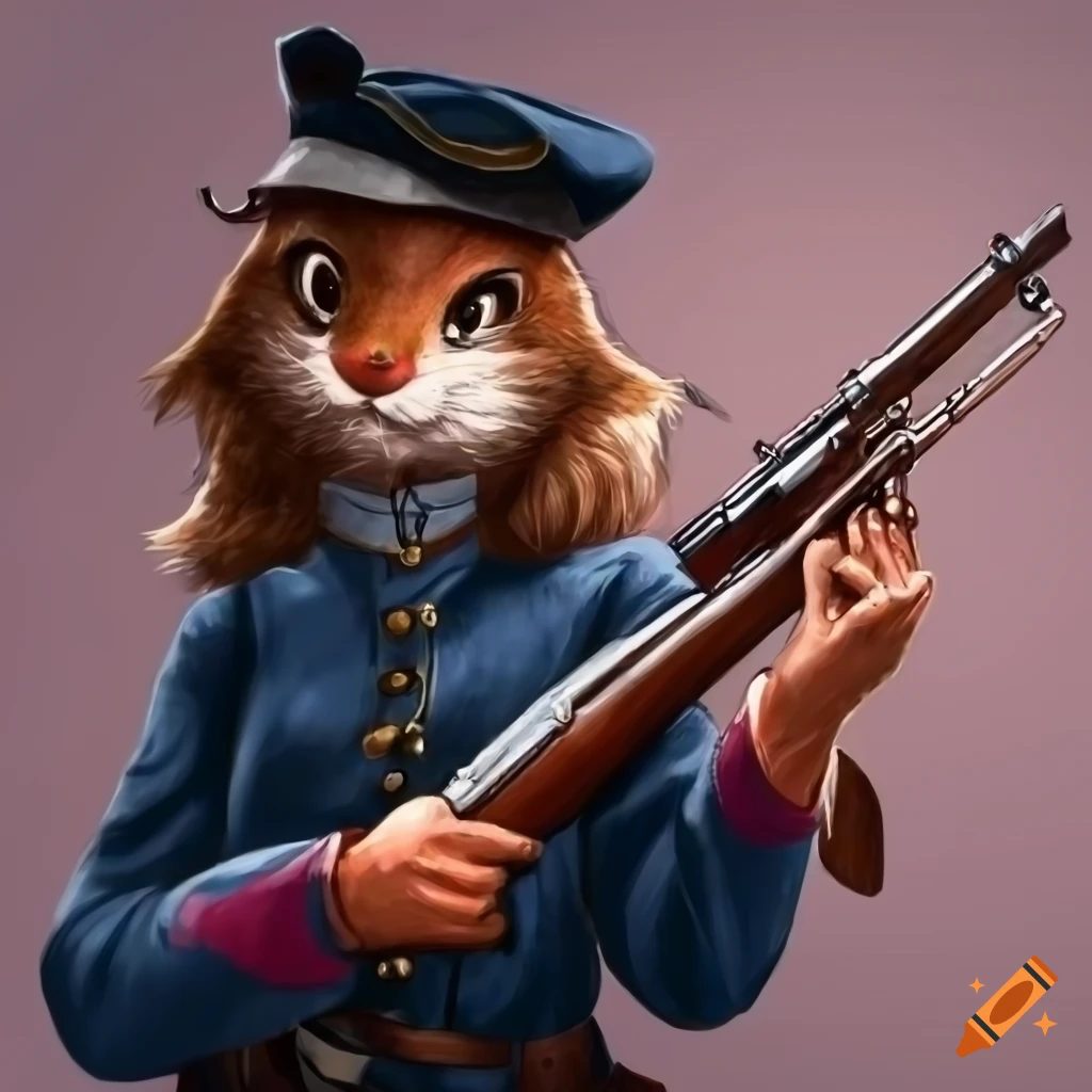 Female rabbit in civil war costume with a rifle on Craiyon