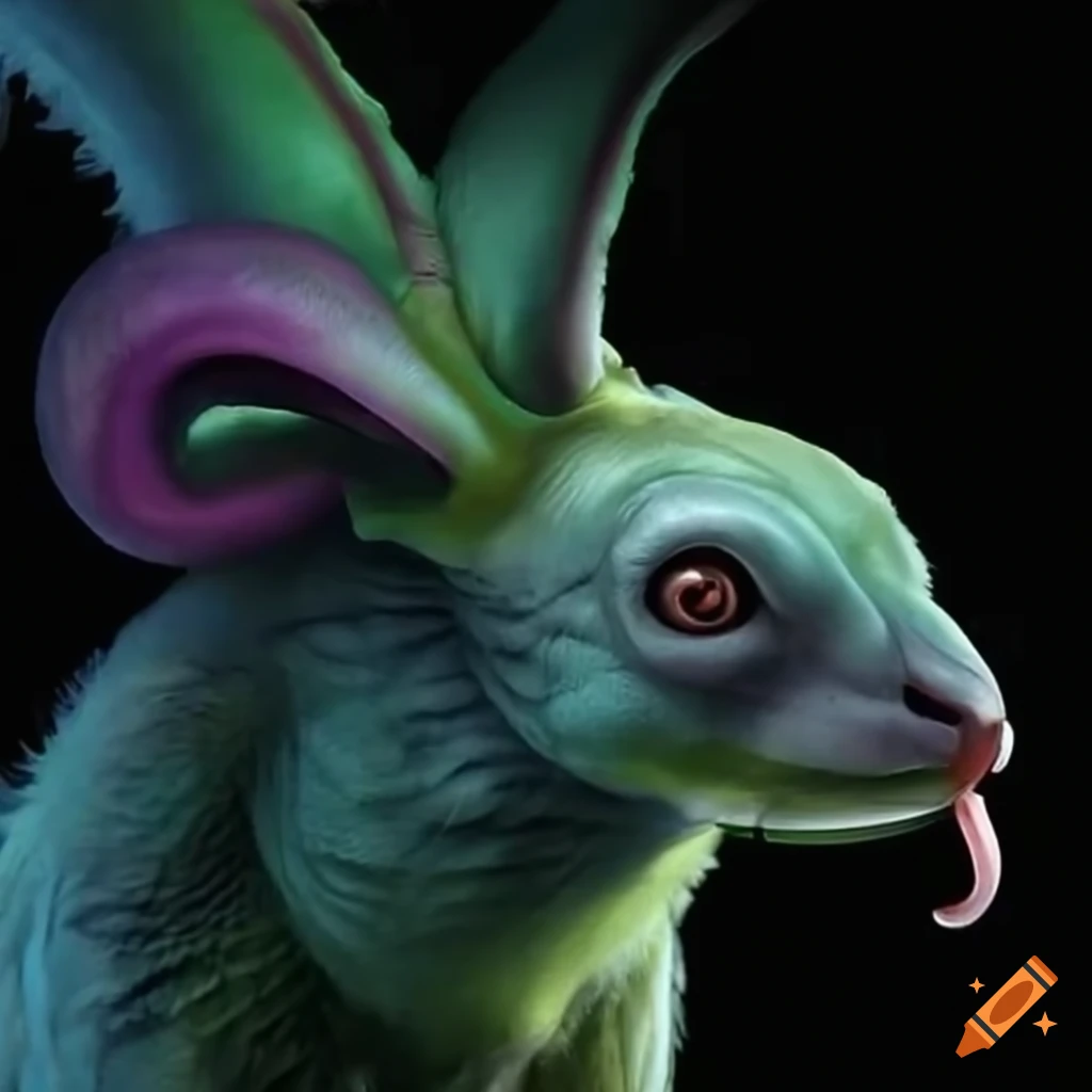 Grey and green mutant animal with a long tongue on Craiyon