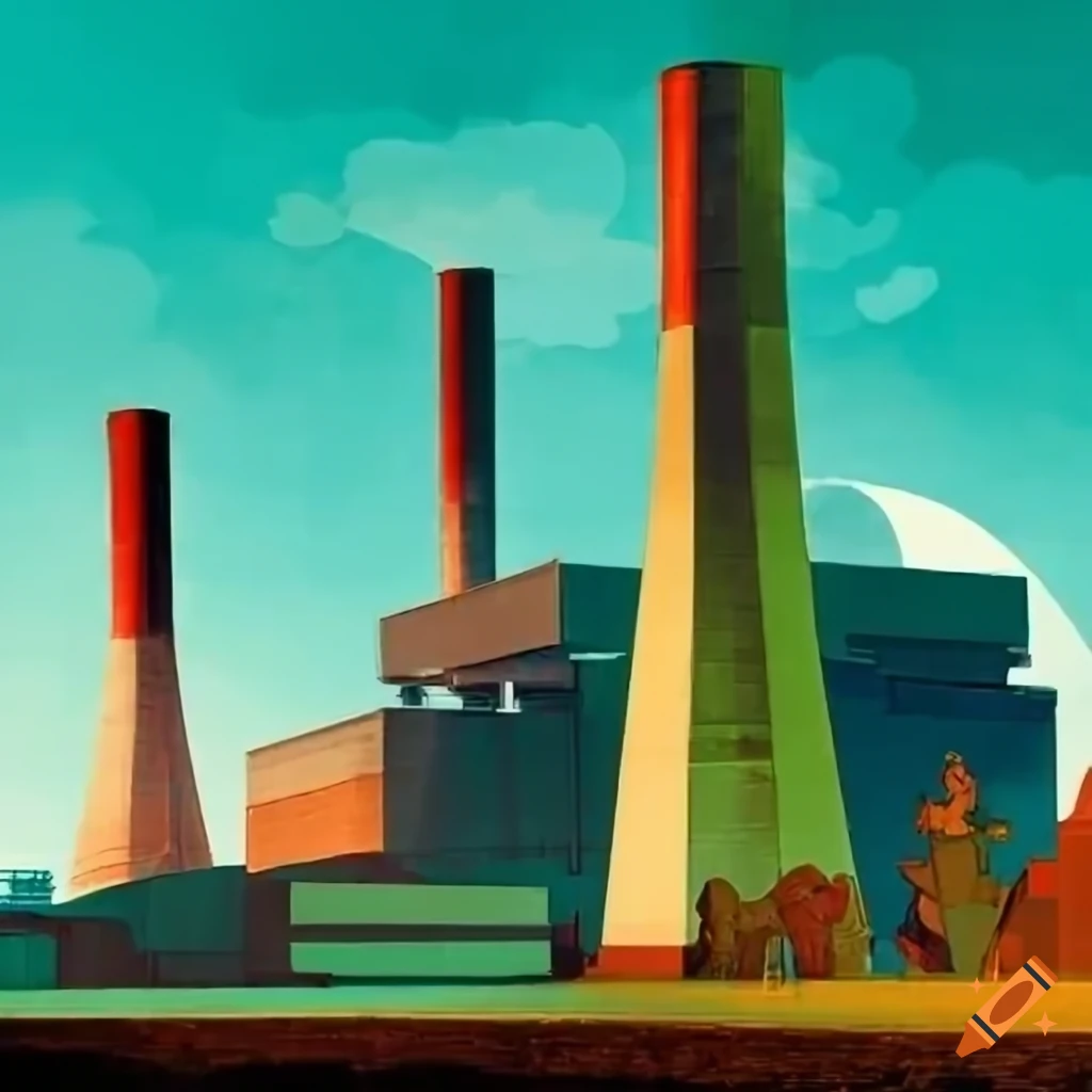 Wide angle of a modern power plant with steam turbine and people around ...