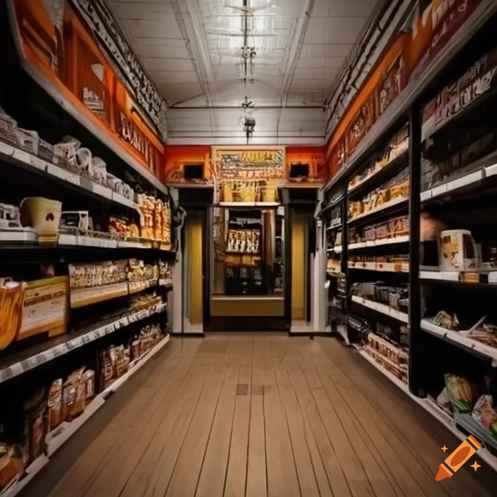 Escape room interior with a grocery store theme on Craiyon