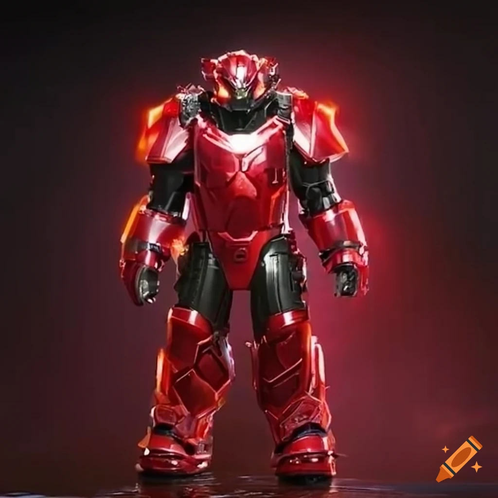 Full body power armor made of red crystals with jet pack turbines on ...
