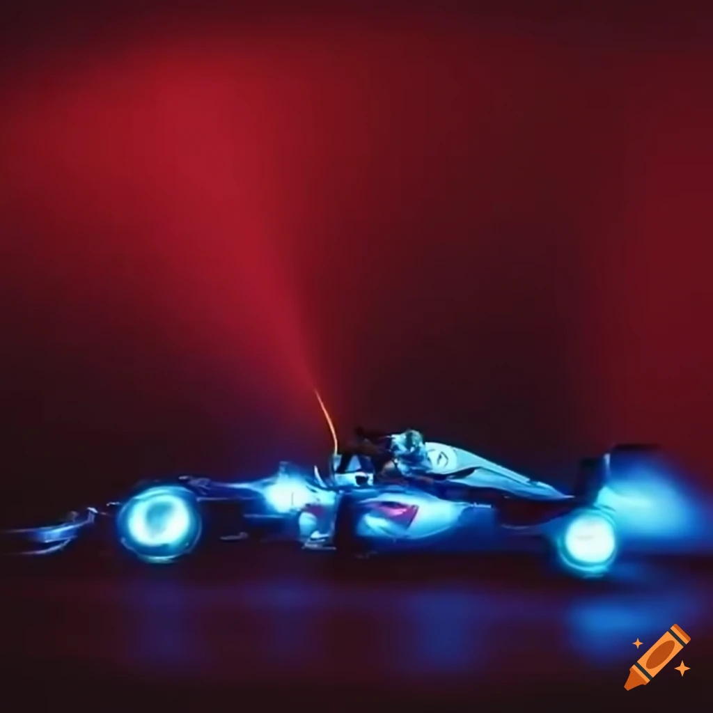 Red and blue lasers creating fire on an F1 circuit with a Ferrari ...