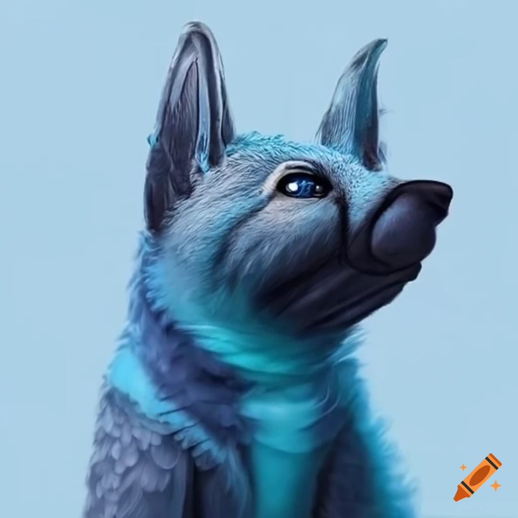 Grey and blue animal with three tails in a magical setting on Craiyon