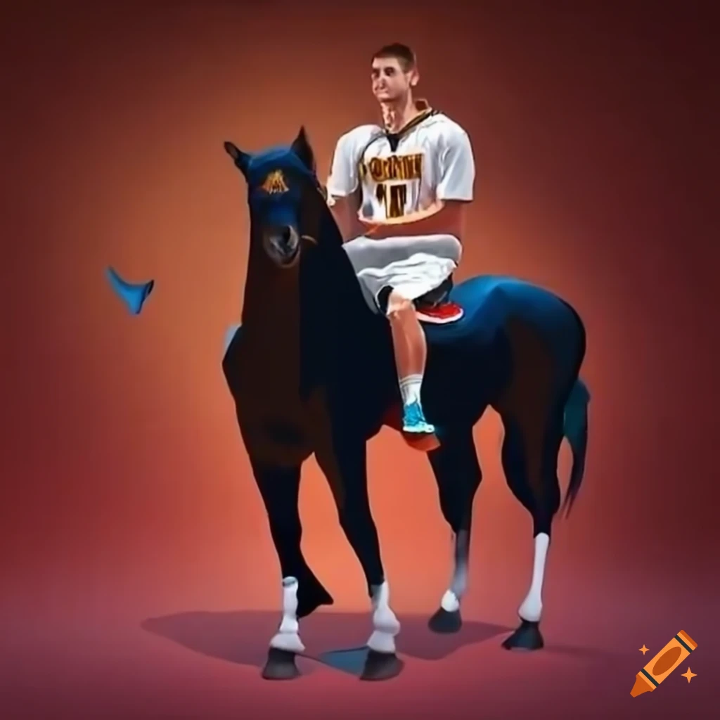 Nikola jokic riding a horse on Craiyon