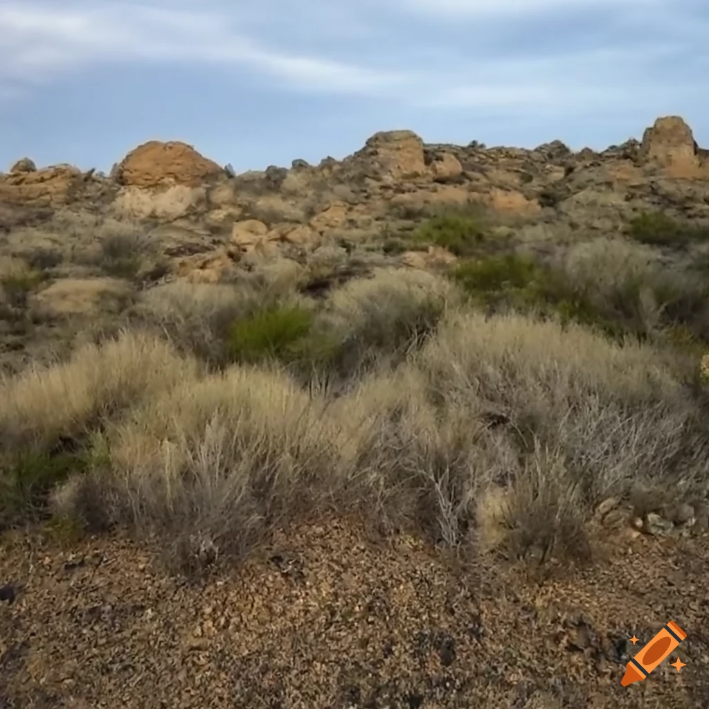 Scrubland landscape with rocks on Craiyon