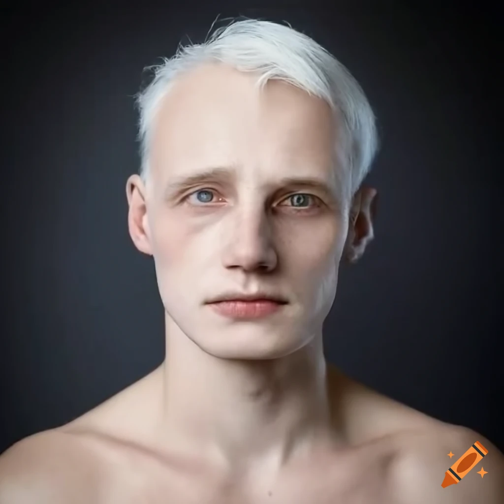 German man with sharp features, white hair, and pale skin on Craiyon