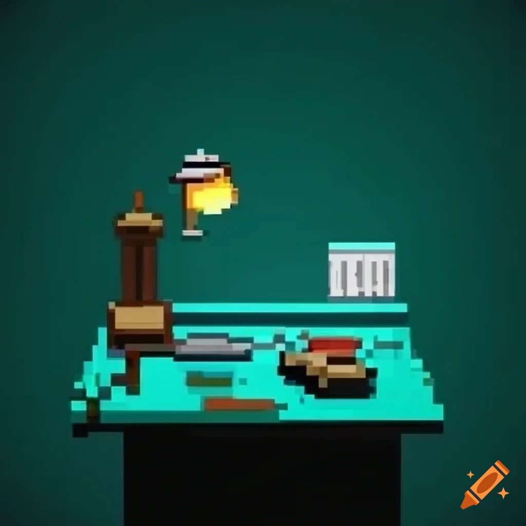 Pixel art of a telegraph on a desk on Craiyon