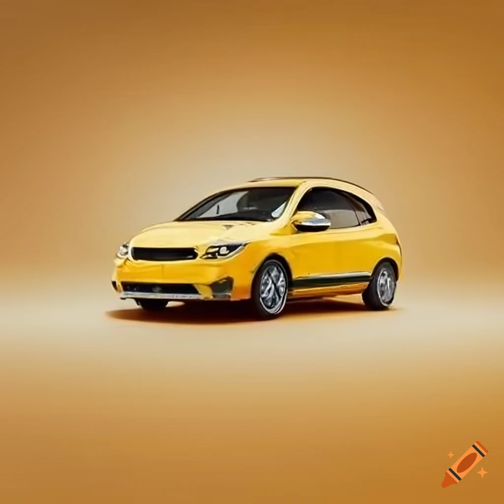 Yellow compact car on a white background on Craiyon