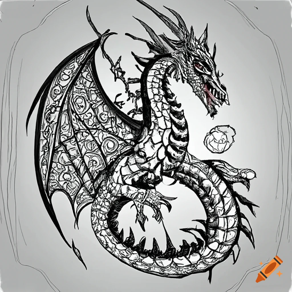 Coloring page of a fierce dragon on Craiyon