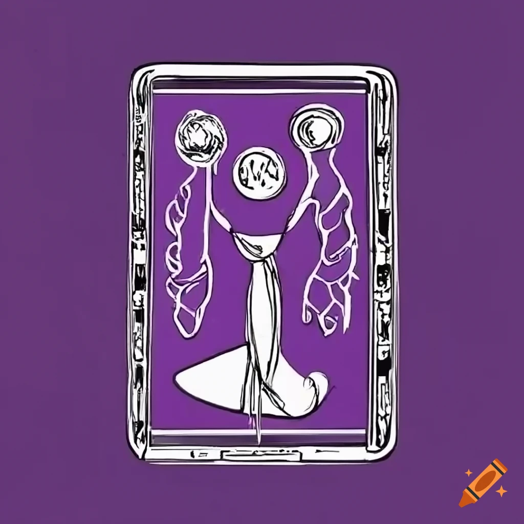 Minimalist purple, black, and white tarot card line drawing on Craiyon
