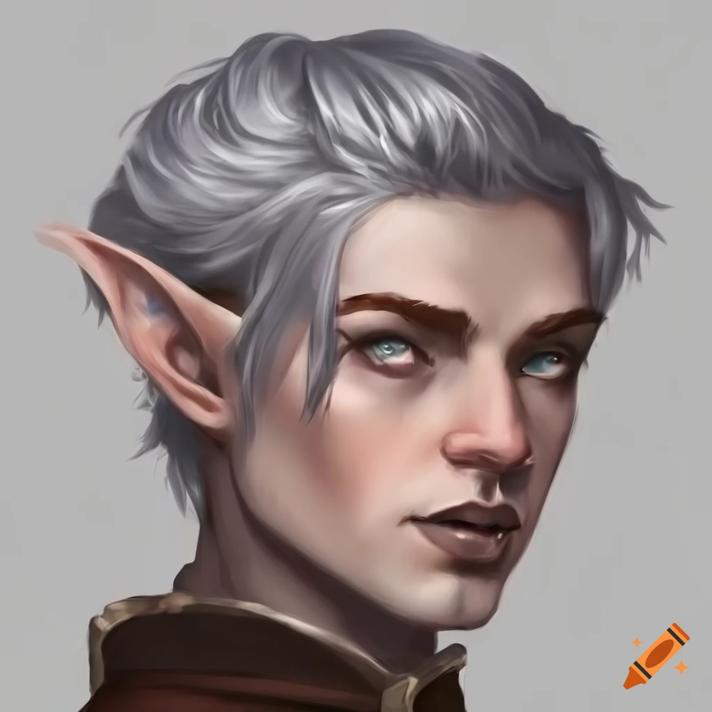 Male Half-Elf bard with short silver hair on Craiyon
