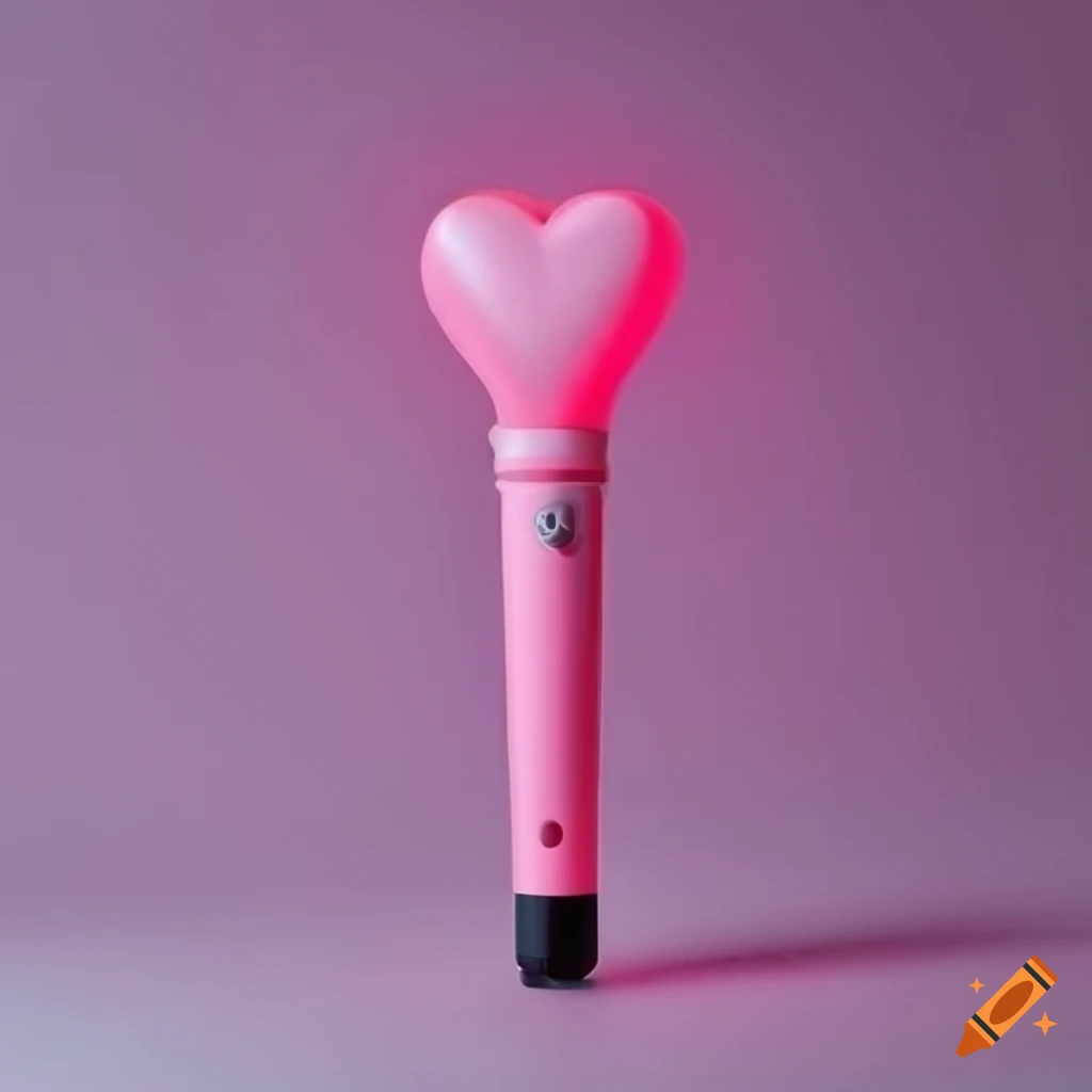 Pink heart-shaped kpop light stick on a holder, photorealistic on Craiyon