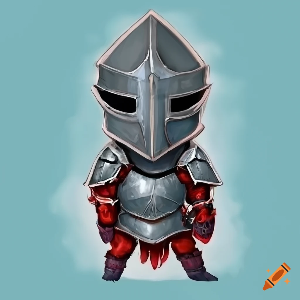 Chibi red Ice Knight in plate armor and great helm on Craiyon