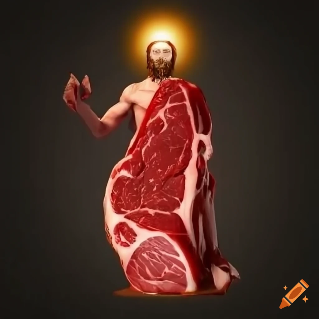 Divine apostle of meat made of meat in divine light on Craiyon
