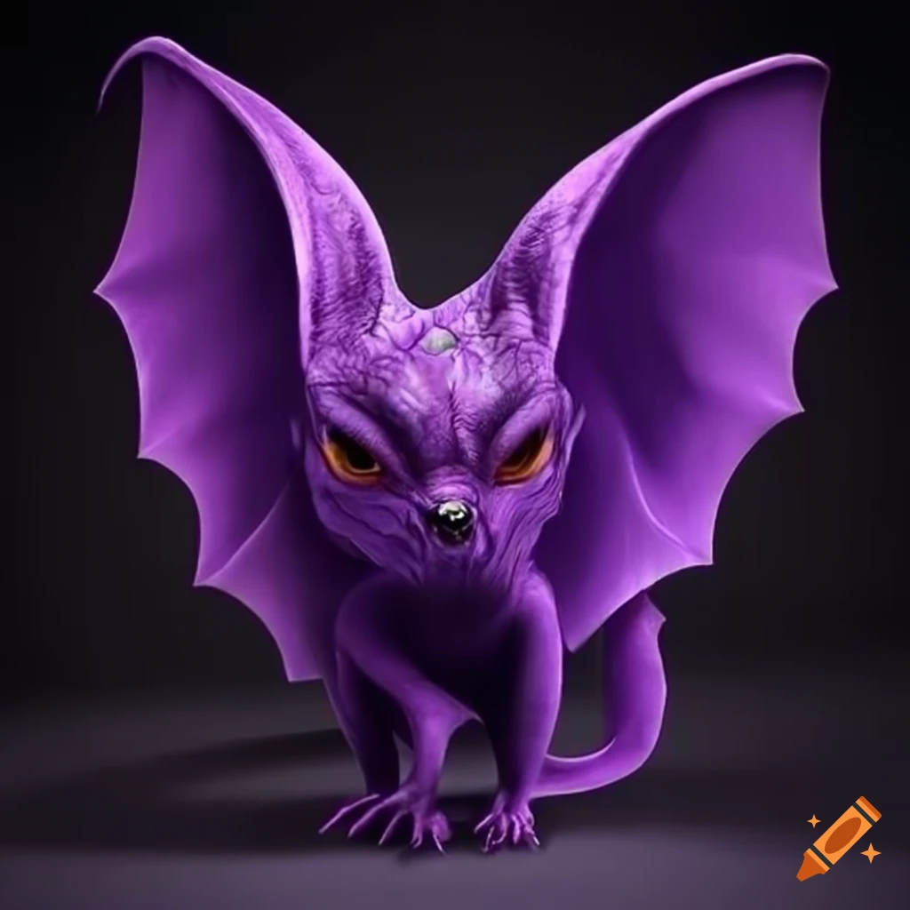 Dark purple mutant animal with bat wings in a magical setting on Craiyon