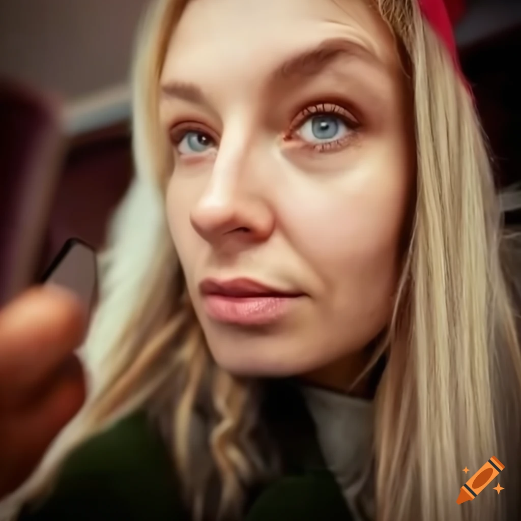 Blonde Woman Resembling Swedish Singer Meja Taking A Selfie In A Shop