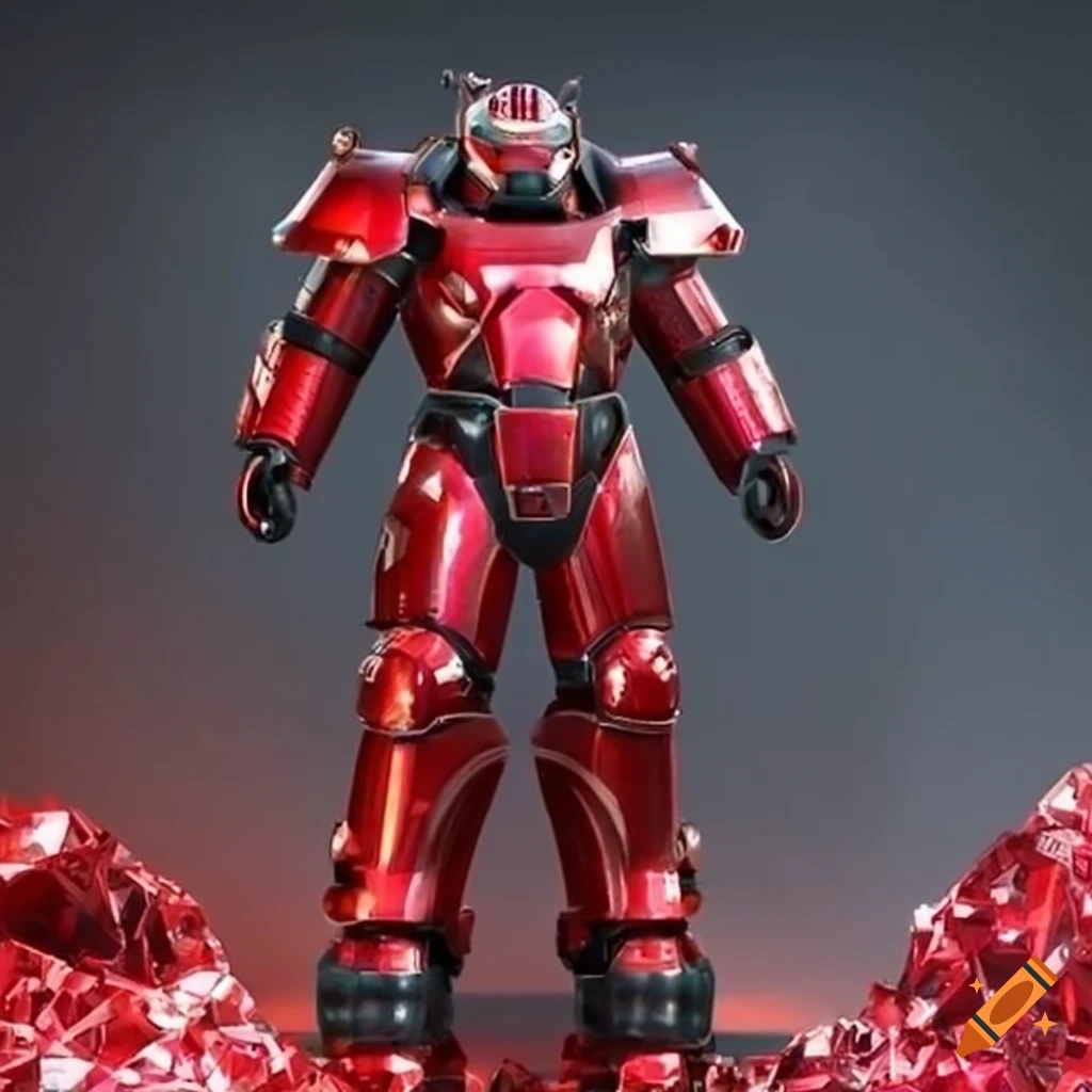Red crystal power armor with jet pack turbines on Craiyon