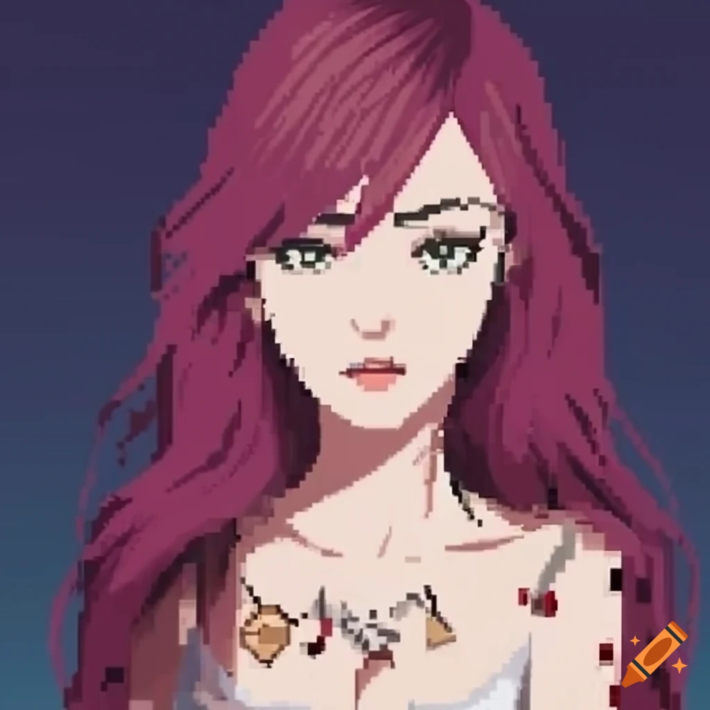 Pixel art portrait of a woman in 2010s anime style with god rays on Craiyon