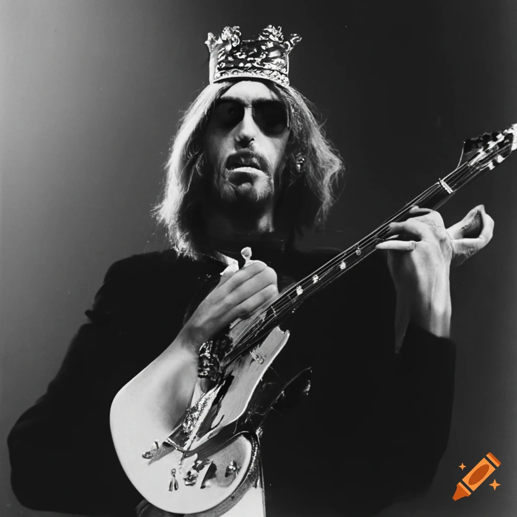 Young Tom Petty with a crown of guitar and cigarette-shaped jewels on ...