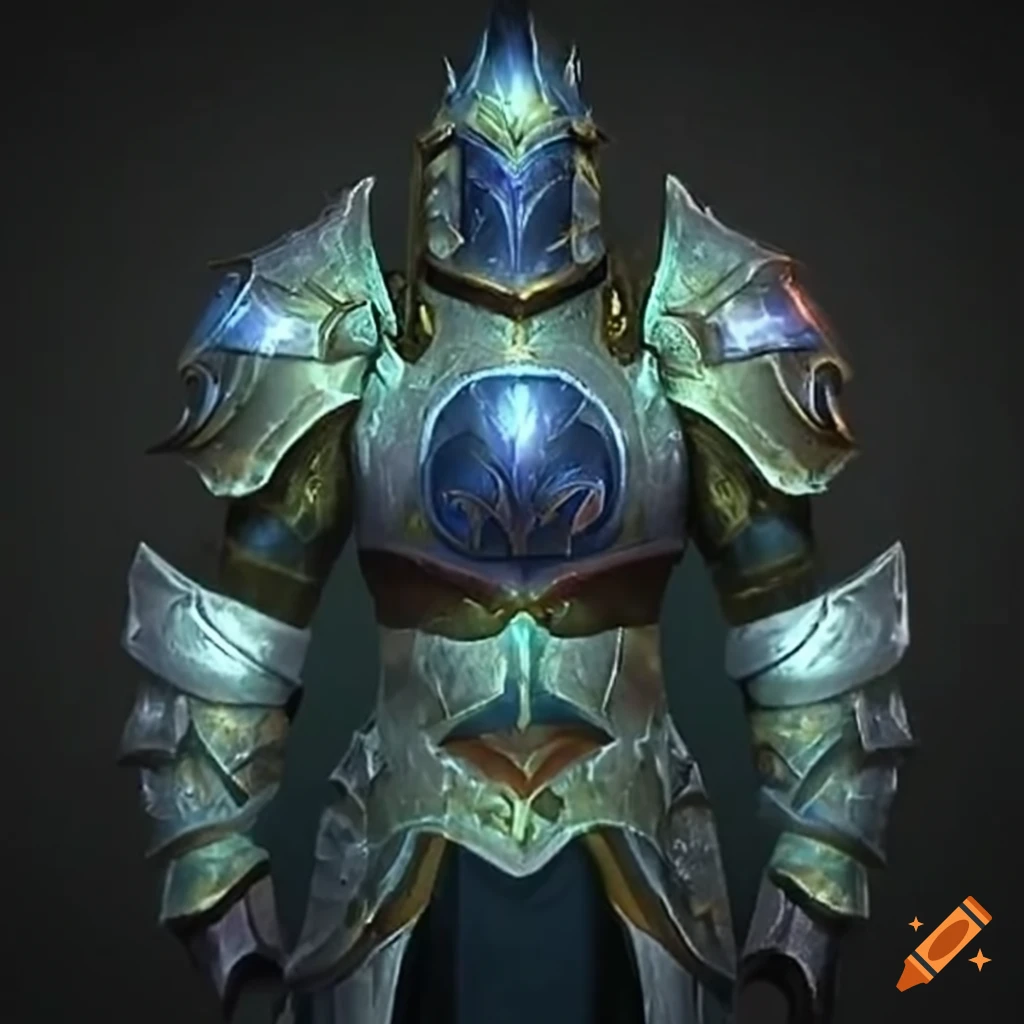 Front view of exalted magic armor on Craiyon