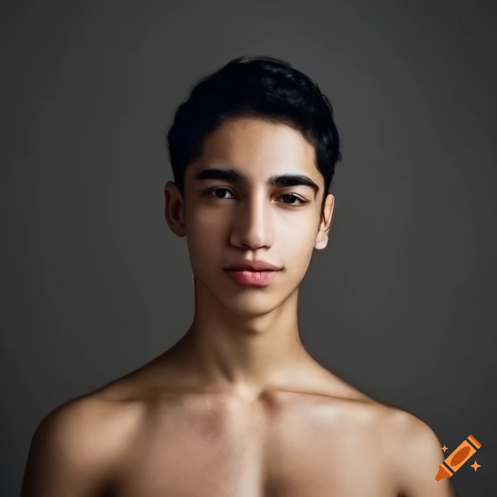 Sensual hispanic young man with a slim build and captivating smile on ...