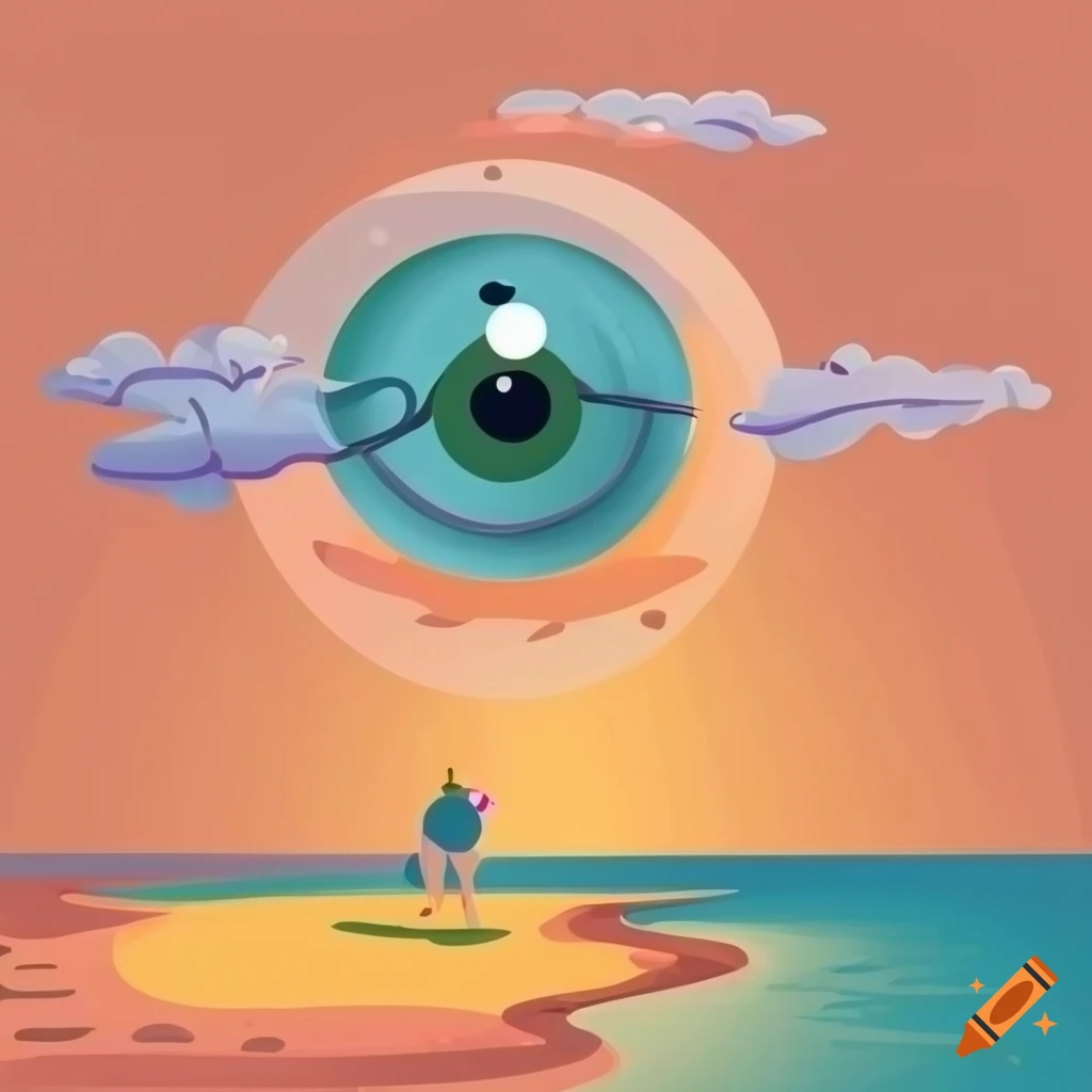 Abstract flat design scene with surreal emoticons and transparent ...