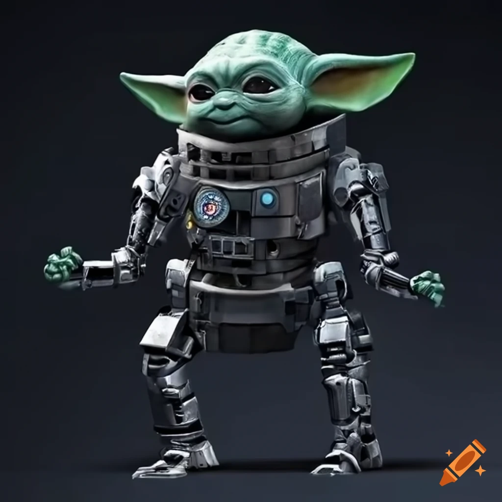Steel robot recreation of baby yoda from star wars on Craiyon
