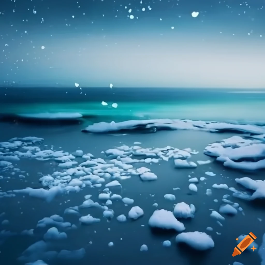 Falling snow at the ocean on Craiyon