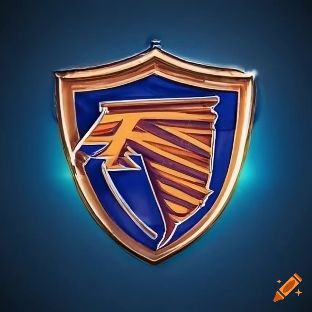 Soccer emblem for James Fowler Falcons in navy and rust colors on Craiyon