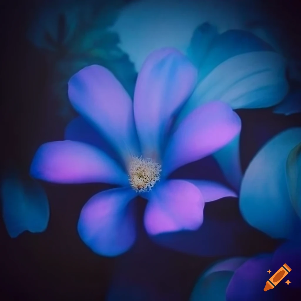 Cyber flowers in dreamy hazy colors of blue and purple on Craiyon