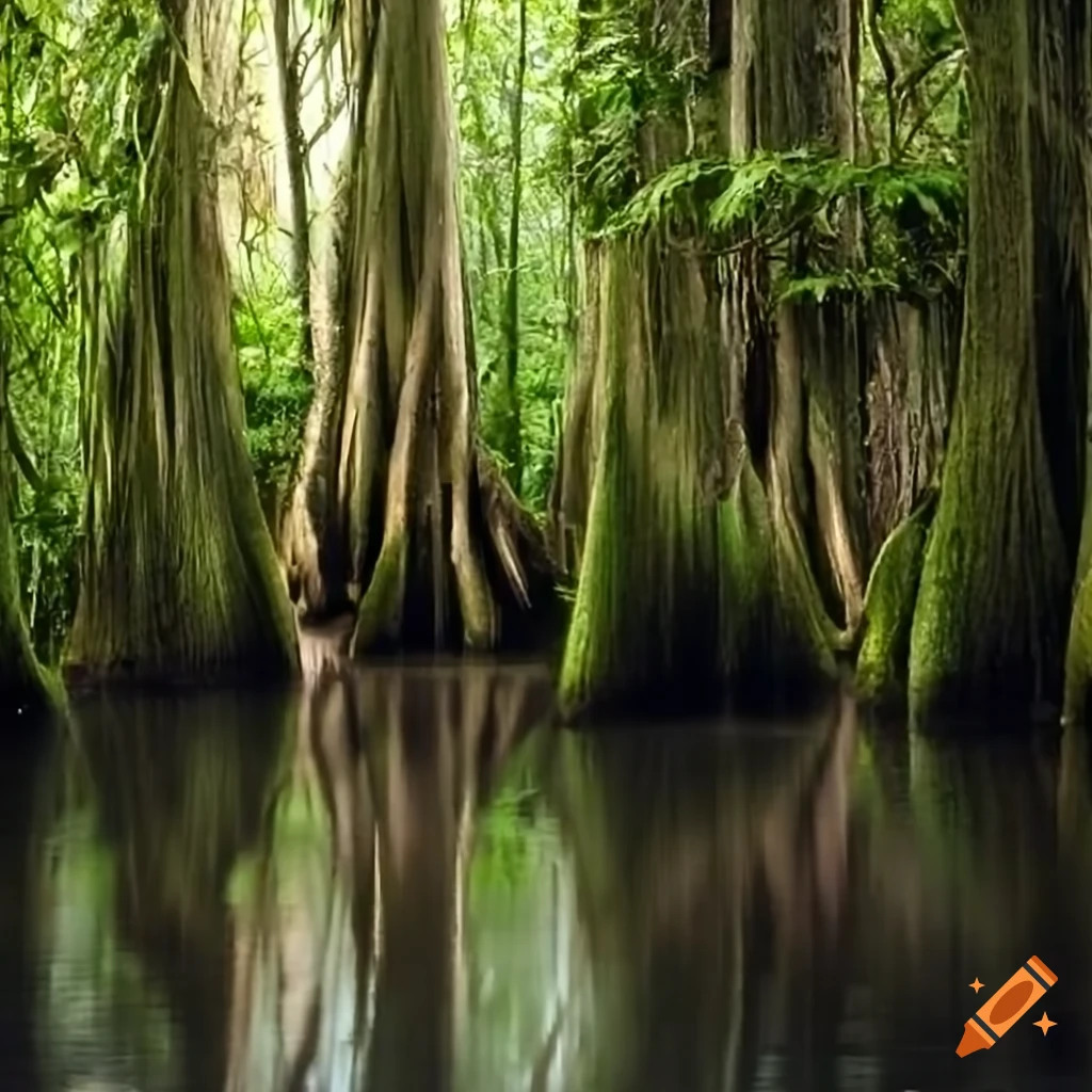 Mountain swamp in a tropical setting on Craiyon