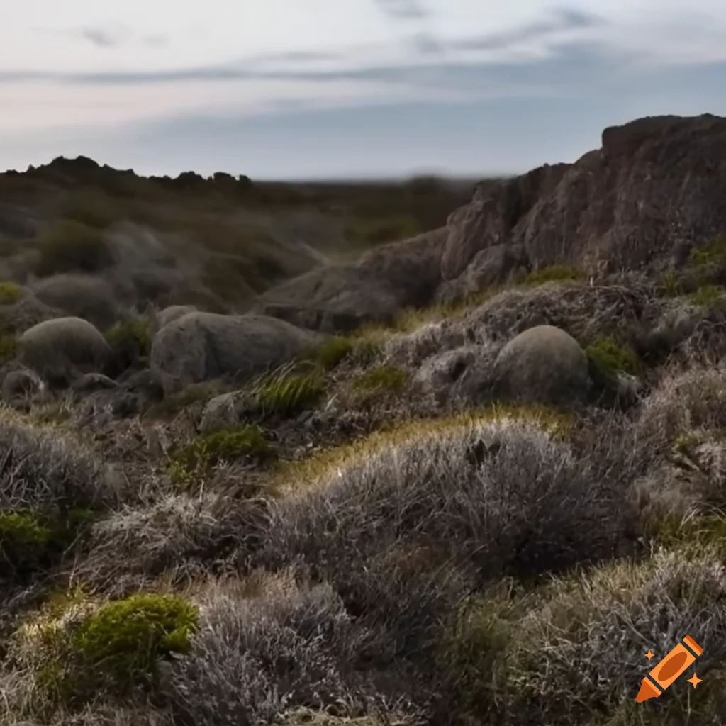 Scrubland landscape with rocks on Craiyon