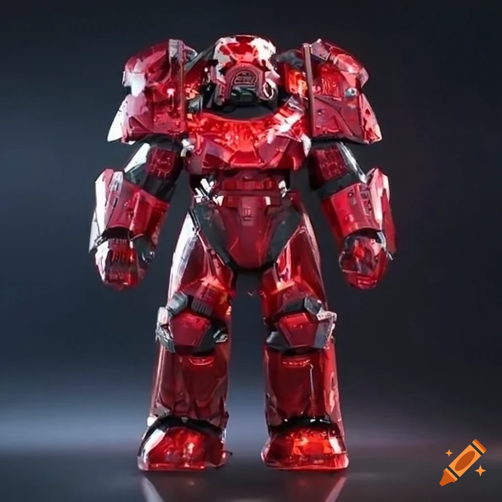 Power armor made of red crystals with jet pack turbines on Craiyon