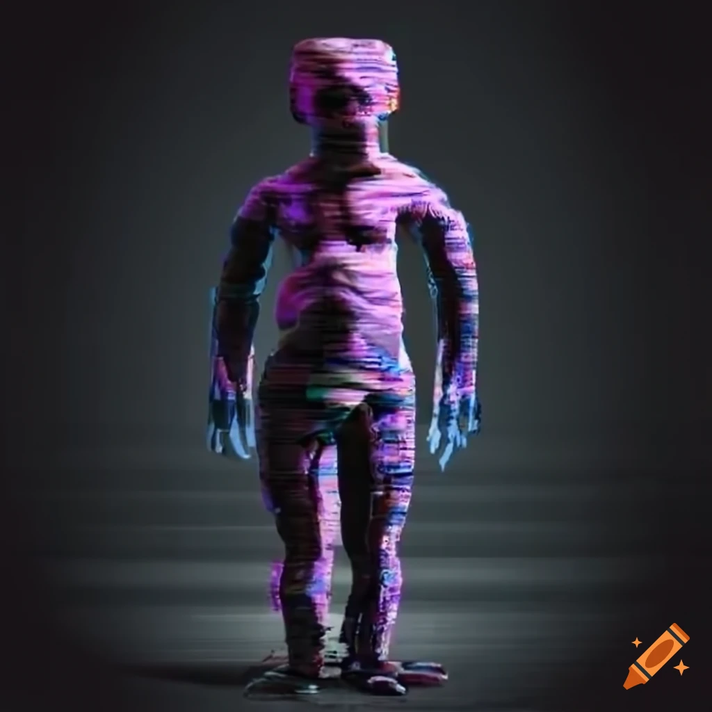Monster-like humanoid with glitch patterns on Craiyon