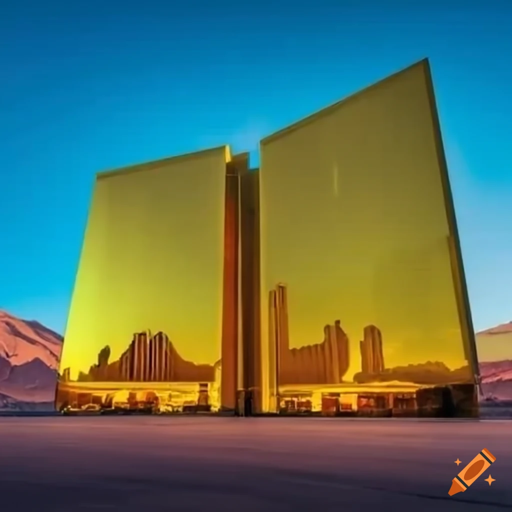 Golden mirrored building in las vegas desert on Craiyon