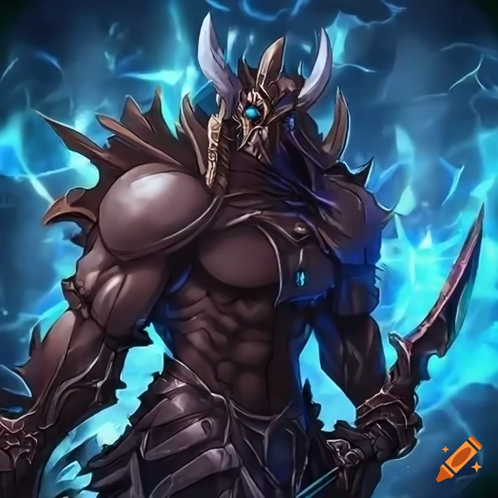 Anime character with holy and demonic angelic armor holding a weapon on ...
