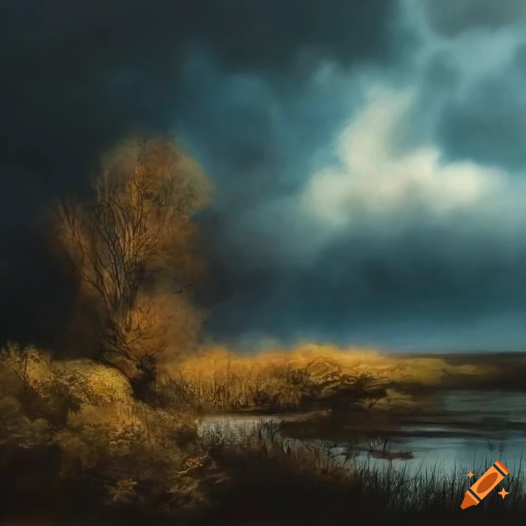 Sad natural colors landscape with old broken trees on wild floodplains ...