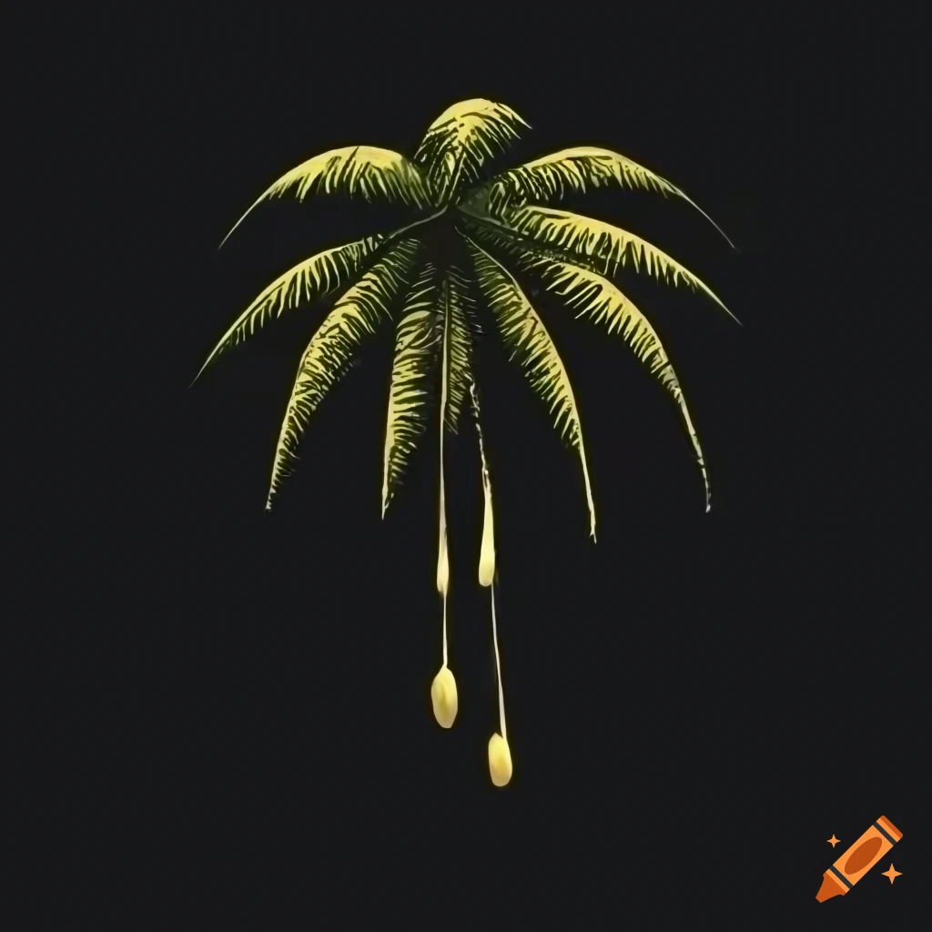Cartoon palm tree covered in dripping black tar on Craiyon