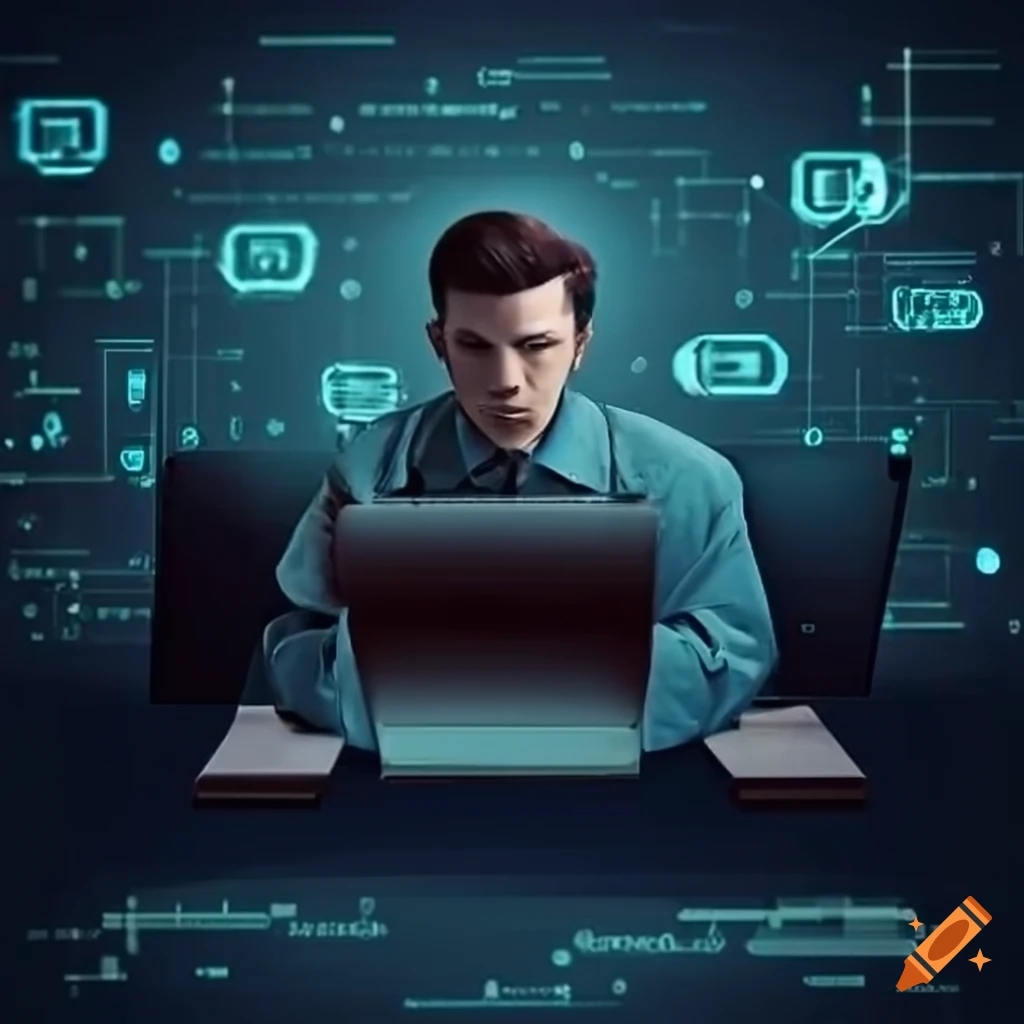 Government worker using computer for data entry on Craiyon