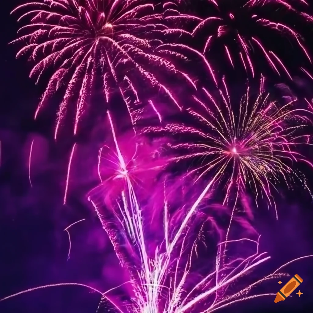 Pink and purple fireworks lighting up the sky on Craiyon