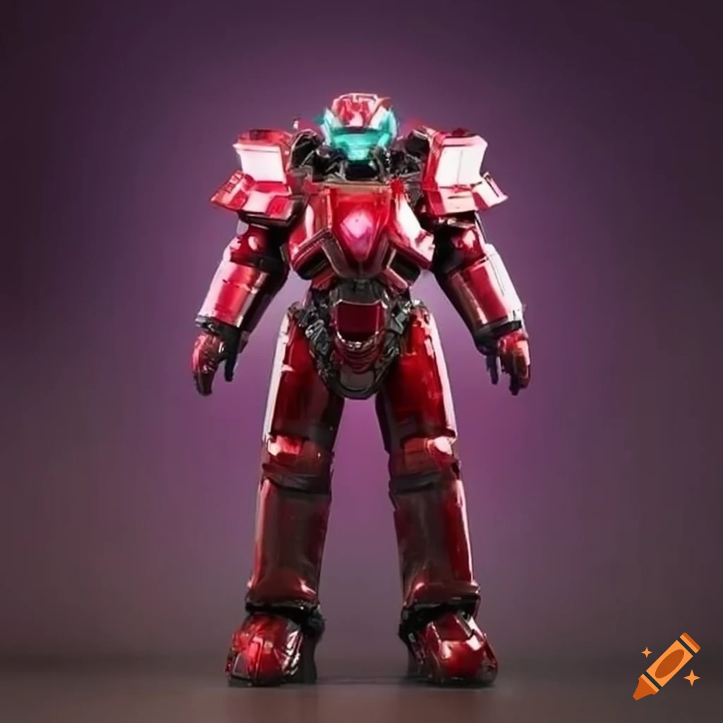 Red crystal power armor with jet pack turbines on Craiyon