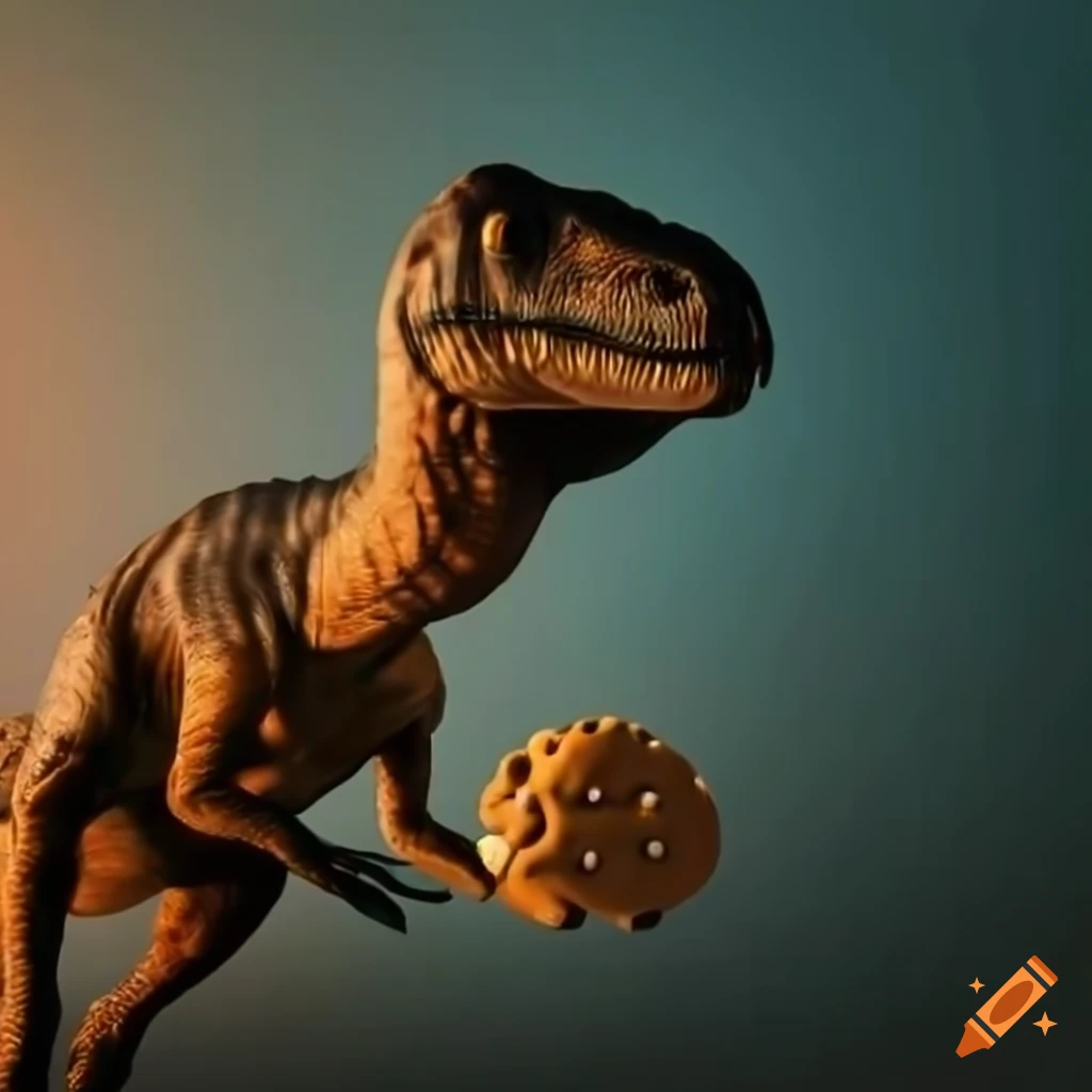 Raptor dinosaur holding a cookie on Craiyon
