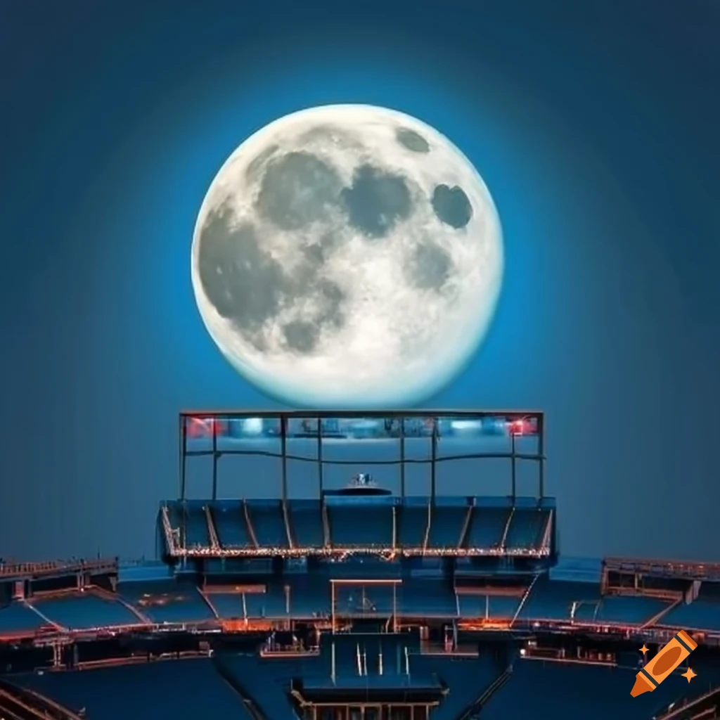 Serene night scene of a baseball stadium with an illuminated moon on ...