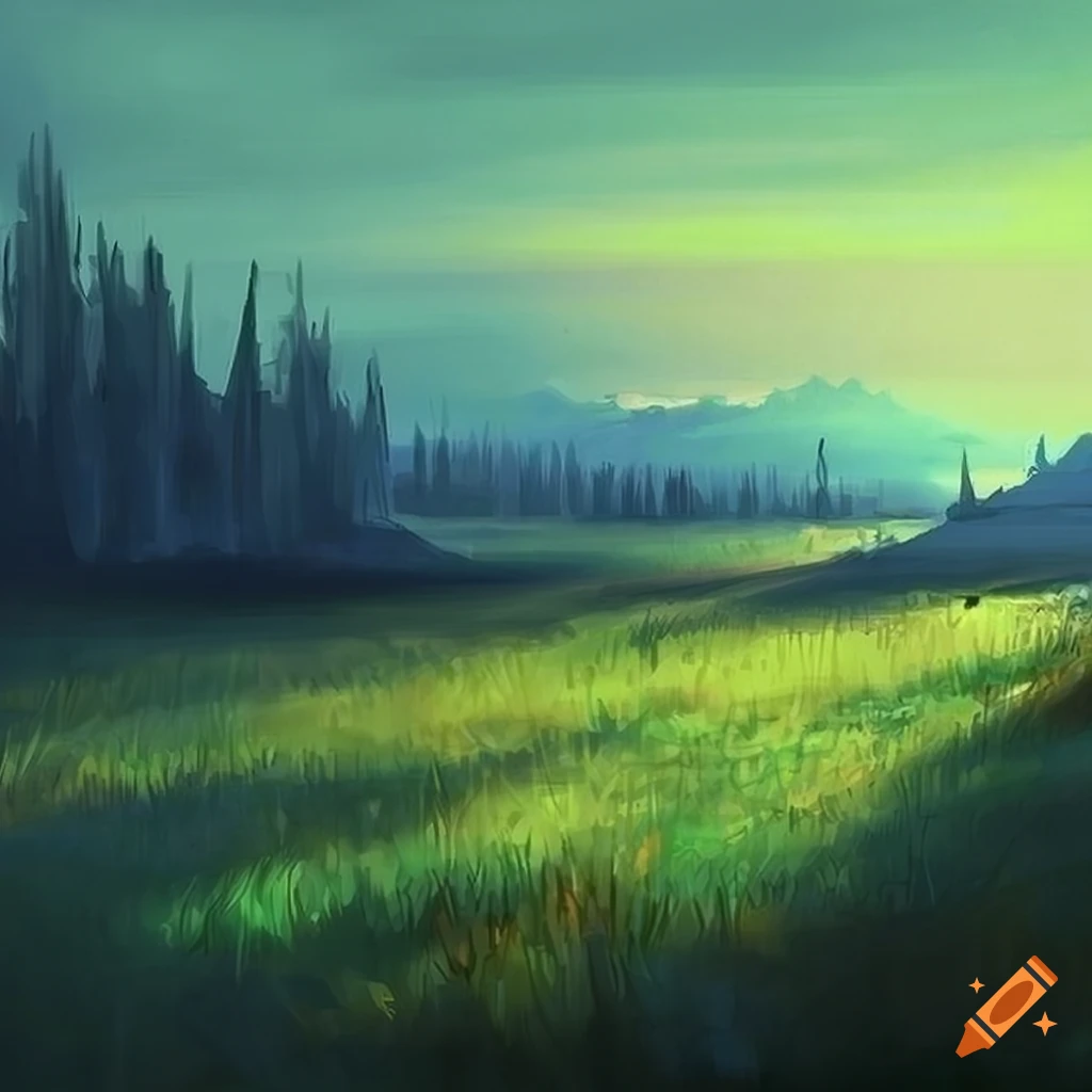 Meadow landscape concept art by syd mead on Craiyon