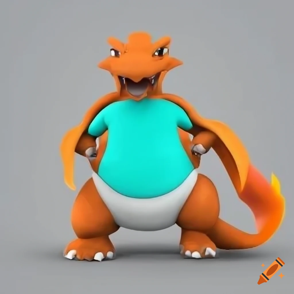 Anthro Charizard in a shirt and diaper on a grey background on Craiyon